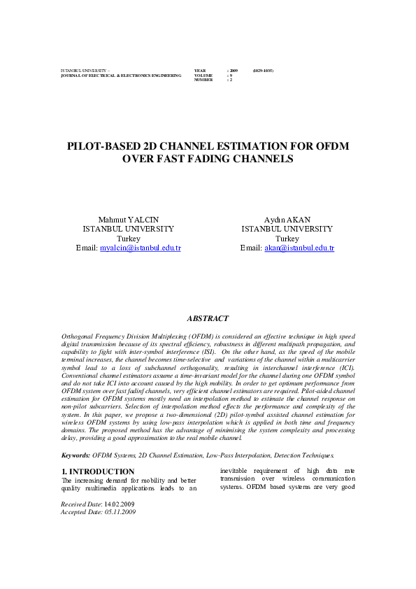 (PDF) Pilot-Based 2d Channel Estimation for OFDM over Fast Fading Channels