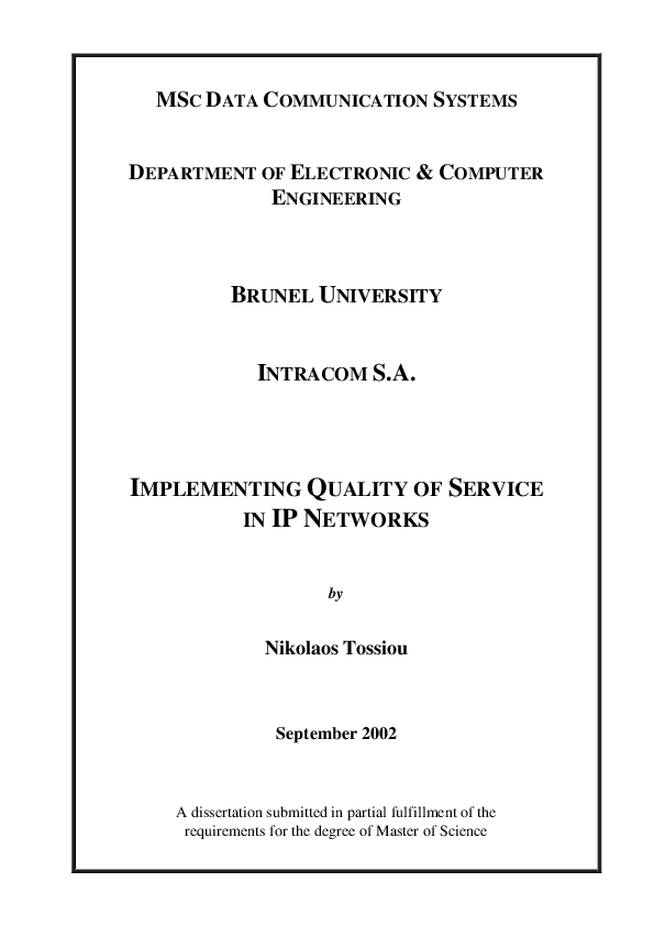 (PDF) IMPLEMENTING QUALITY OF SERVICE IN IP NETWORKS