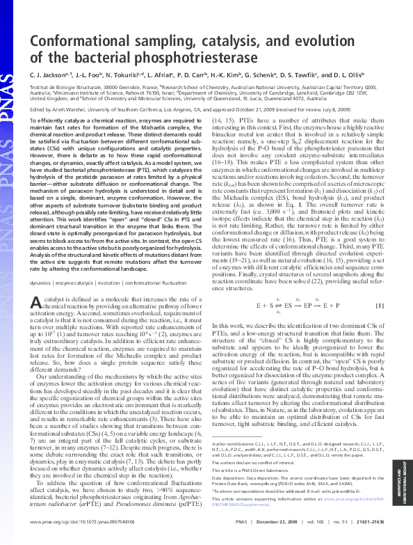 (PDF) Conformational sampling, catalysis, and evolution of the ...