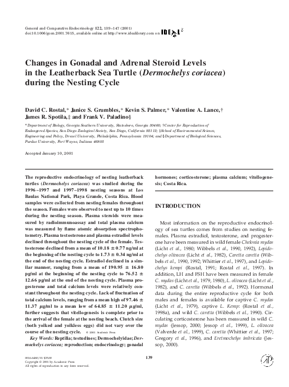 (PDF) Changes in Gonadal and Adrenal Steroid Levels in the Leatherback ...