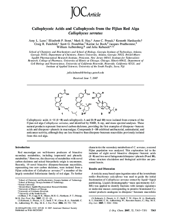 (PDF) Callophycoic acids and callophycols from the Fijian red alga ...