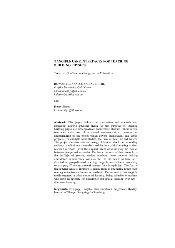 Pdf Tangible User Interfaces For Teaching Building Physics Towards Continuous Designing In