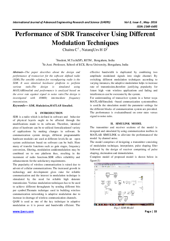 Performance Of Sdr Transceiver Using Different Modulation Techniques