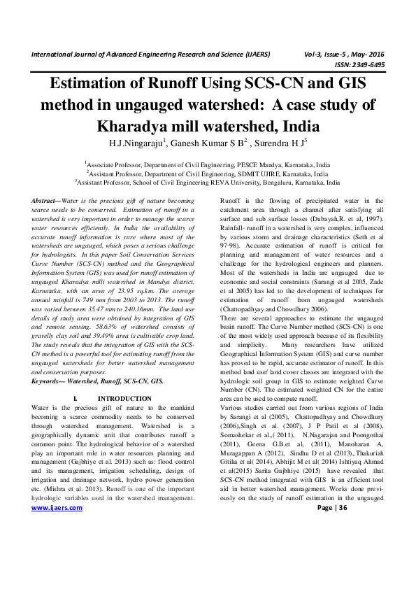 Estimation of Runoff Using SCS-CN and GIS method in ungauged watershed ...