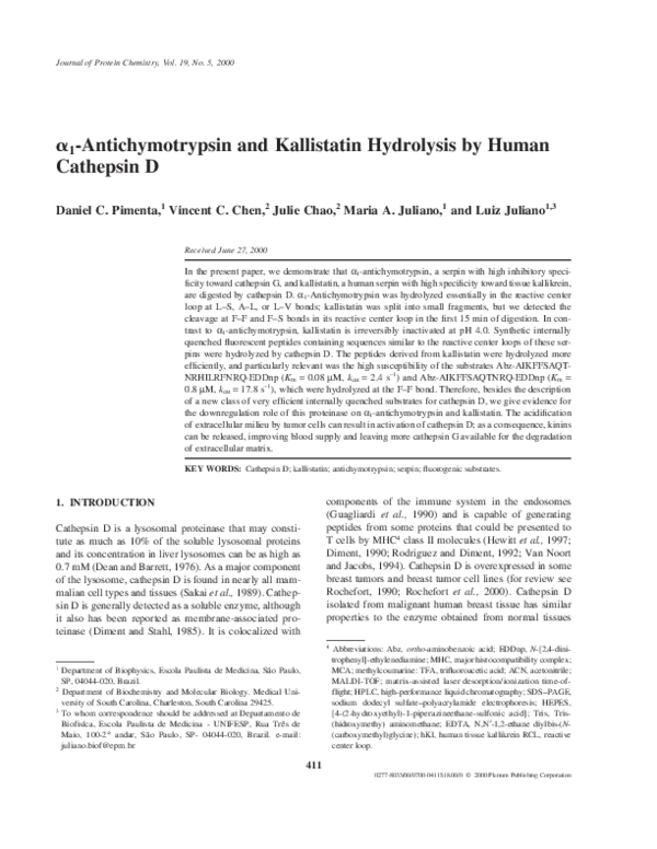 (PDF) α1-Antichymotrypsin and Kallistatin Hydrolysis by Human Cathepsin D