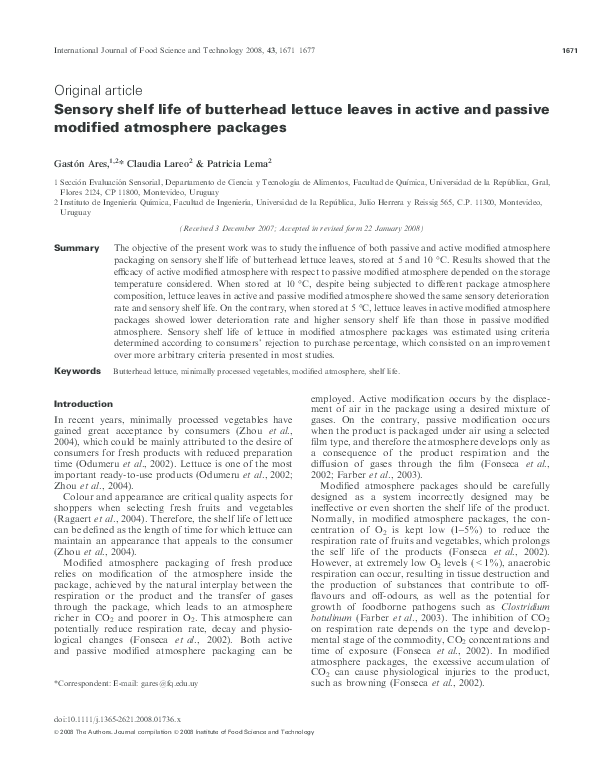 (PDF) Sensory shelf life of butterhead lettuce leaves in active and ...
