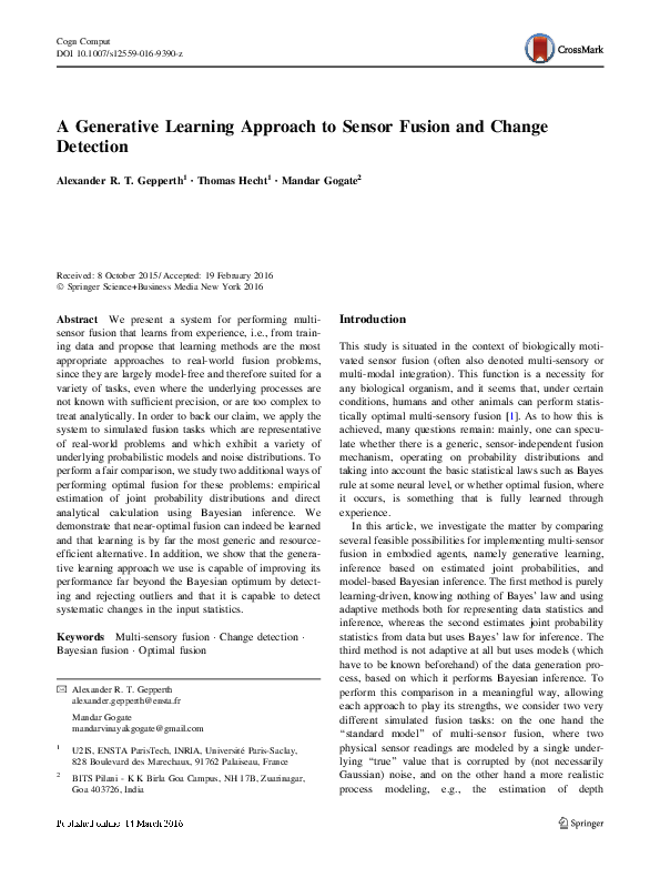 (PDF) A Generative Learning Approach to Sensor Fusion and Change Detection