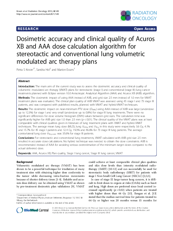 (PDF) Dosimetric accuracy and clinical quality of Acuros XB and AAA dose calculation algorithm ...