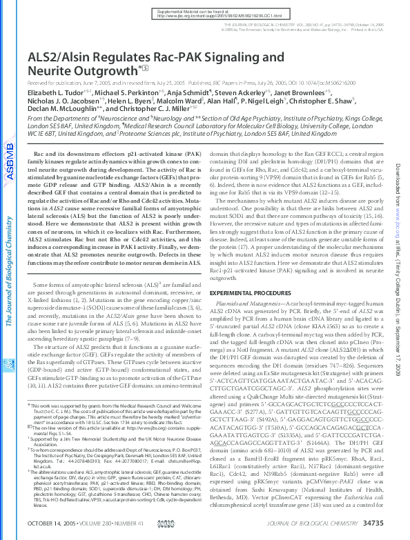 (PDF) ALS2/Alsin Regulates Rac-PAK Signaling and Neurite Outgrowth
