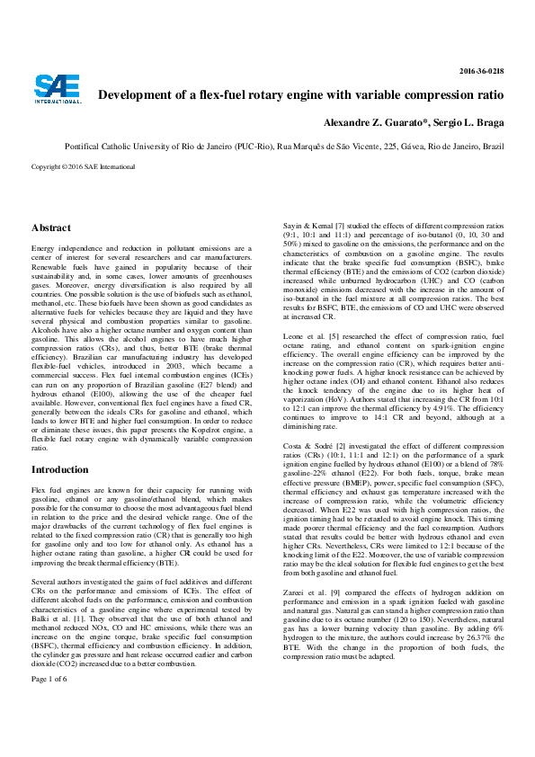 (PDF) Development of a a flex-fuel rotary engine with variable compression ratio