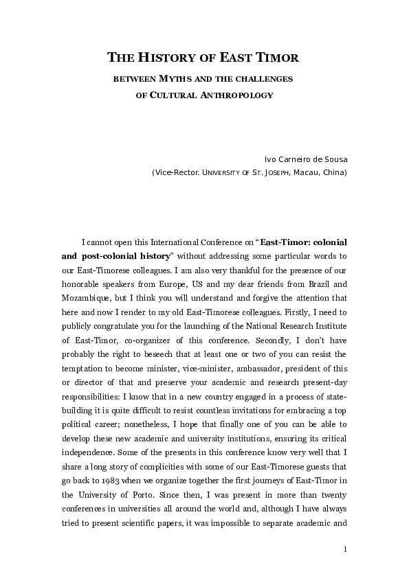 (DOC) The History of East Timor between Myths and the challenges of ...