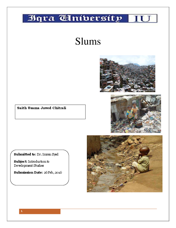 (PDF) Slums development and its impacts on urban living