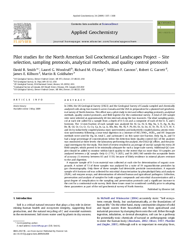 (PDF) Pilot studies for the North American Soil Geochemical Landscapes ...