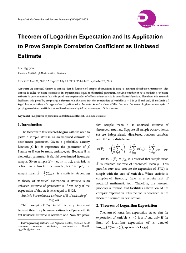 (PDF) Theorem of Logarithm Expectation and Its Application to Prove ...