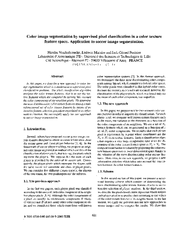 Pdf Color Image Segmentation By Supervised Pixel Classification In A