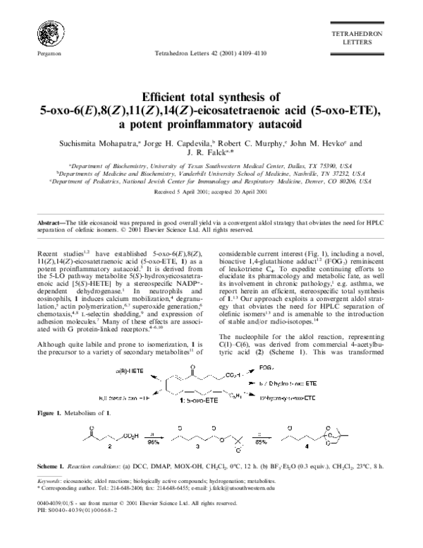 (PDF) Efficient total synthesis of 5-oxo-6(E),8(Z),11(Z),14(Z ...