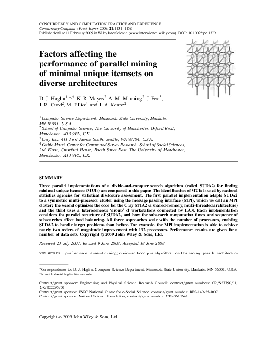 Pdf Factors Affecting The Performance Of Parallel Mining Of Minimal Unique Itemsets On Diverse