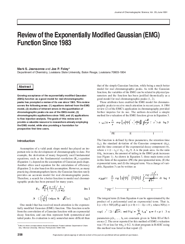 (PDF) Review of the Exponentially Modified Gaussian (EMG) Function Since 1983