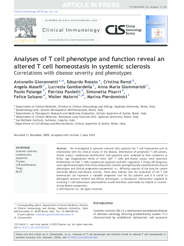 (PDF) Analyses of T cell phenotype and function reveal an altered T ...