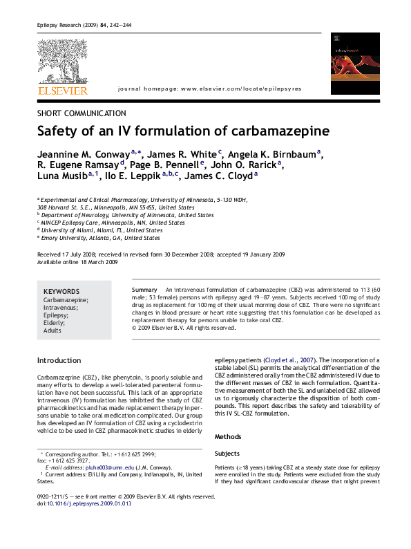 (PDF) Safety of an IV formulation of carbamazepine