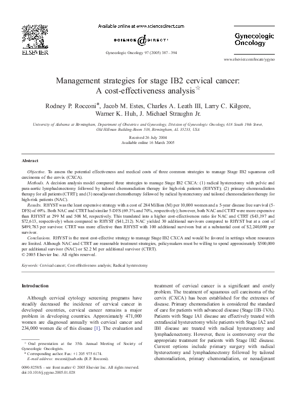 (PDF) Management strategies for stage IB2 cervical cancer: A cost ...