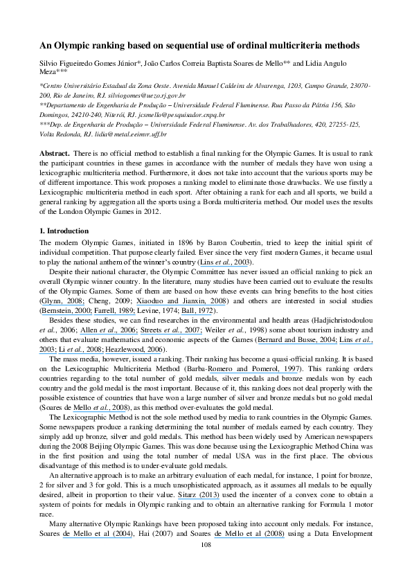 Pdf An Olympic Ranking Based On Sequential Use Of Ordinal