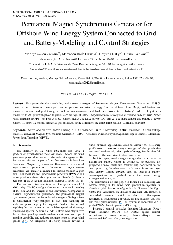 Pdf Permanent Magnet Synchronous Generator For Offshore Wind Energy