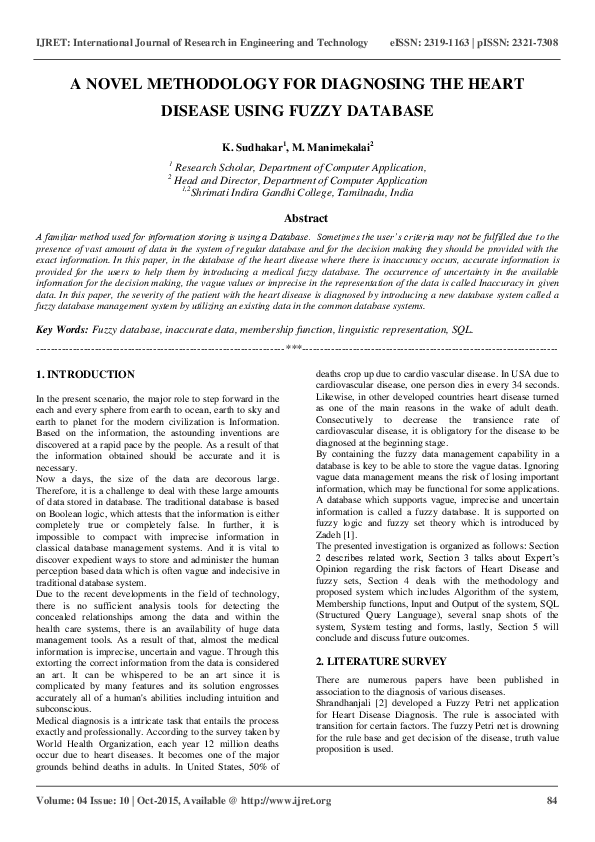 (PDF) A NOVEL METHODOLOGY FOR DIAGNOSING THE HEART DISEASE USING FUZZY ...