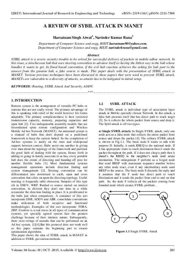 (PDF) A REVIEW OF SYBIL ATTACK IN MANET