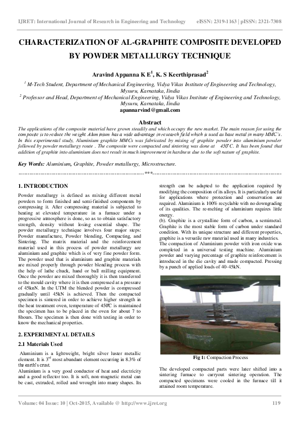 (PDF) CHARACTERIZATION OF AL-GRAPHITE COMPOSITE DEVELOPED BY POWDER ...