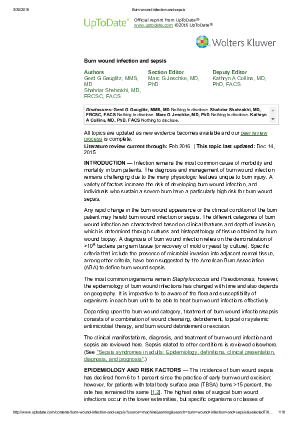 Burn wound infection and sepsis