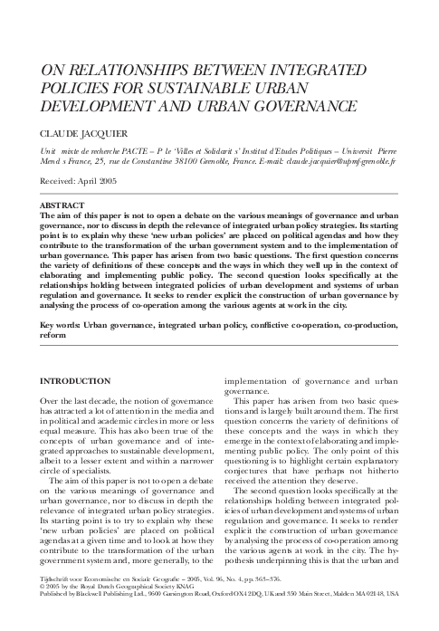 (PDF) ON RELATIONSHIPS BETWEEN INTEGRATED POLICIES FOR SUSTAINABLE ...