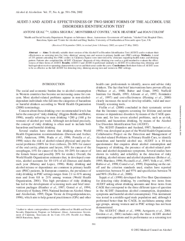 (PDF) AUDIT-3 and AUDIT-4: Effectiveness of Two Short Forms of the ...