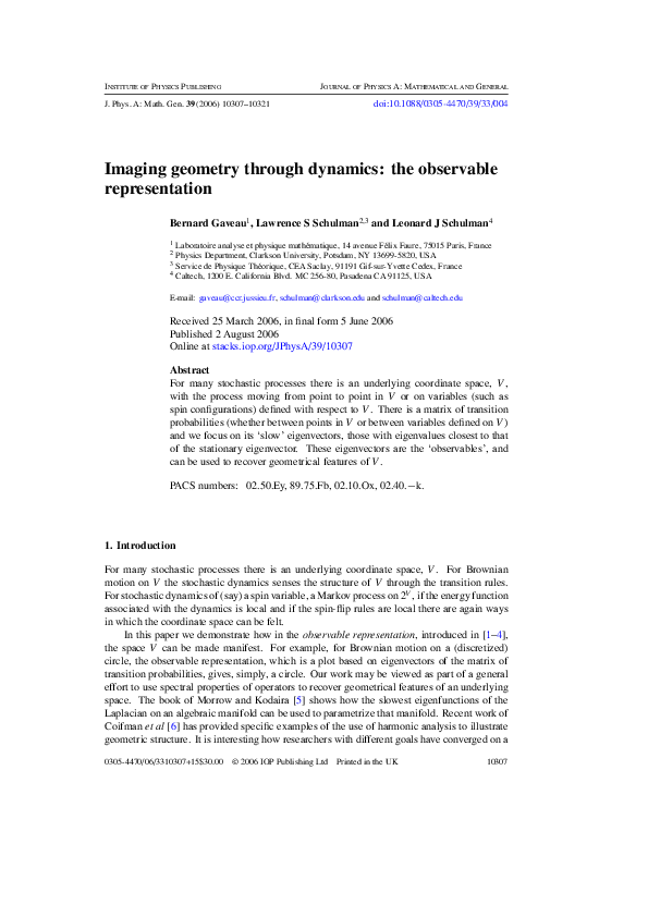 (PDF) Imaging geometry through dynamics: the observable representation