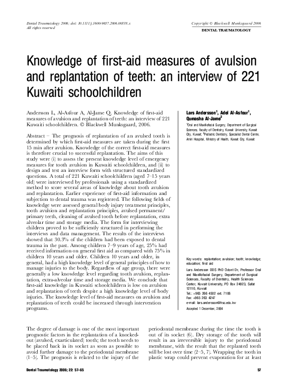 (PDF) Knowledge of first-aid measures of avulsion and replantation of ...