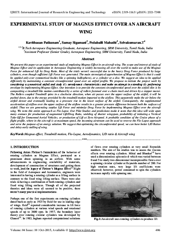 (PDF) EXPERIMENTAL STUDY OF MAGNUS EFFECT OVER AN AIRCRAFT WING