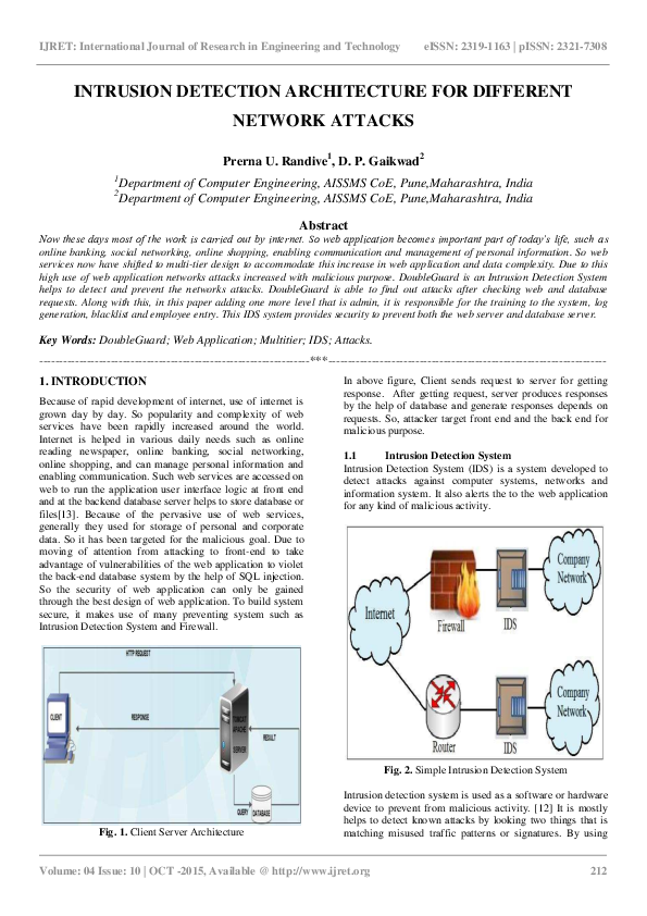 (PDF) INTRUSION DETECTION ARCHITECTURE FOR DIFFERENT NETWORK ATTACKS