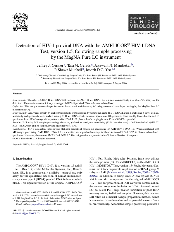 (PDF) Detection of HIV-1 proviral DNA with the AMPLICOR® HIV-1 DNA Test ...