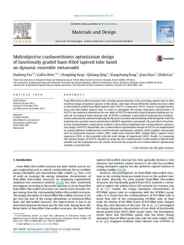 (PDF) Multiobjective crashworthiness optimization design of functionally graded foam-filled ...