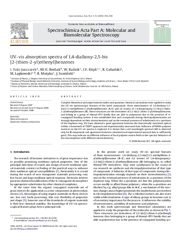 (PDF) UV–vis absorption spectra of 1,4-dialkoxy-2,5-bis[2-(thien-2-yl ...