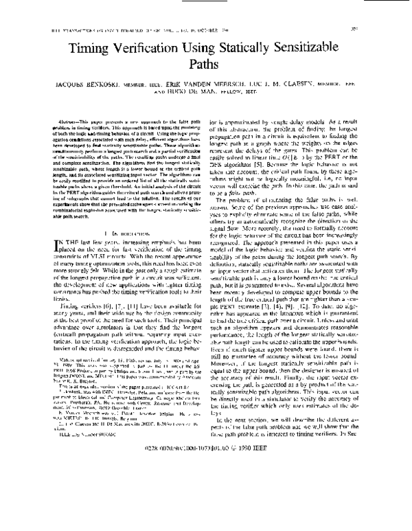 (PDF) Timing verification using statically sensitizable paths