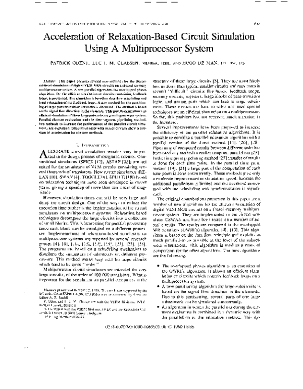 Pdf Acceleration Of Relaxation Based Circuit Simulation Using A Multiprocessor System Luc