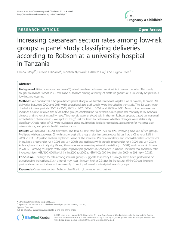 (PDF) Increasing caesarean section rates among low-risk groups: a panel ...