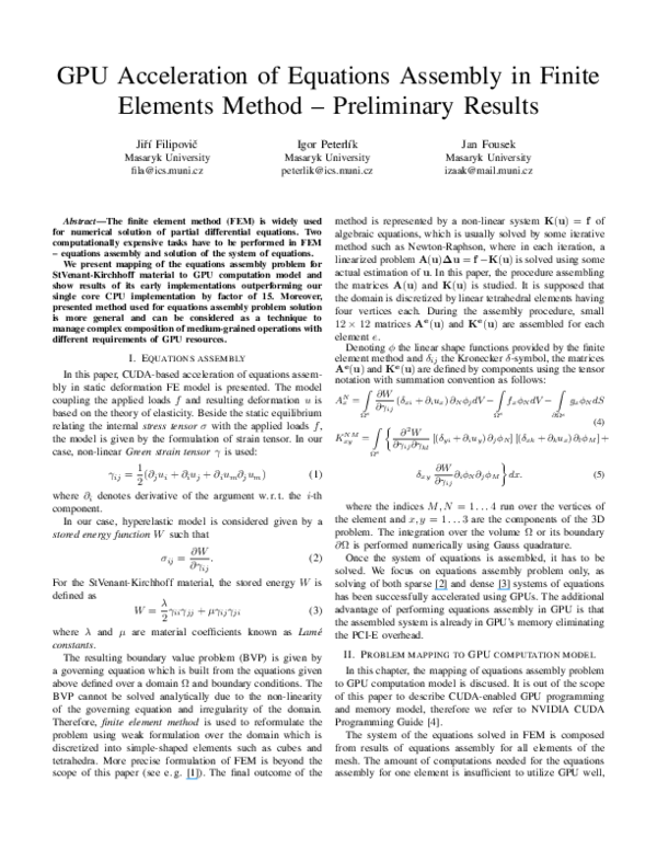 Pdf Gpu Acceleration Of Equations Assembly In Finite Elements Method