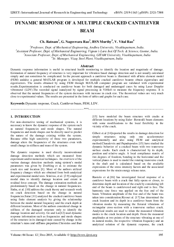 (PDF) DYNAMIC RESPONSE OF A MULTIPLE CRACKED CANTILEVER BEAM