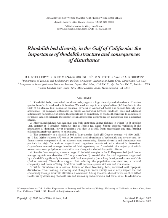 (PDF) Rhodolith bed diversity in the Gulf of California: the importance ...