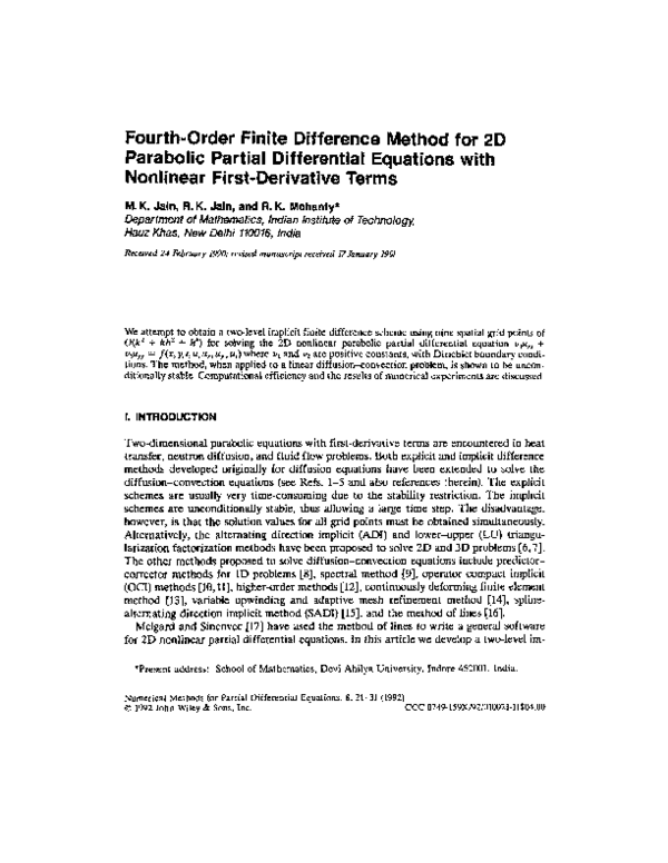 Pdf Fourth Order Finite Difference Method For 2d Parabolic Partial