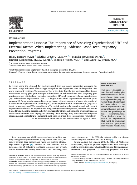 (PDF) Implementation Lessons: The Importance of Assessing ...