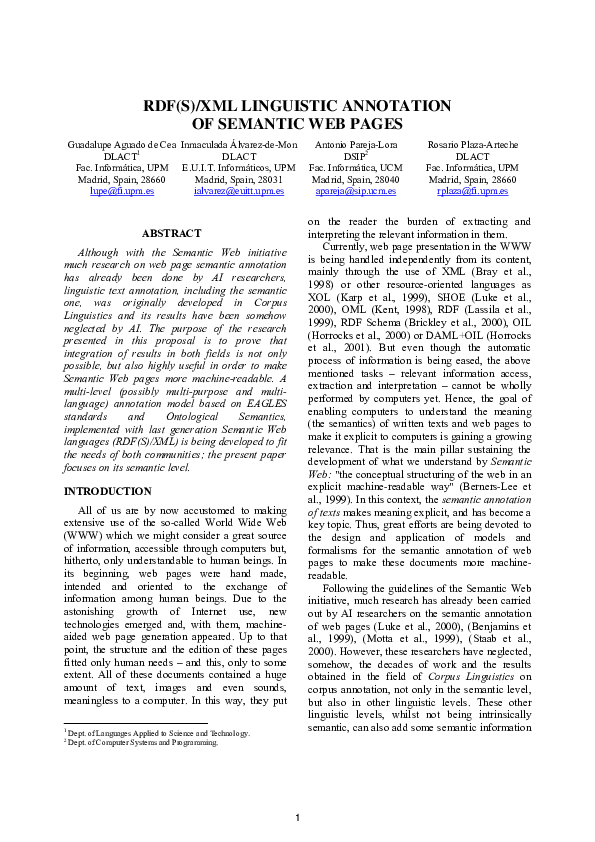 (PDF) RDF(S)/XML linguistic annotation of semantic web pages