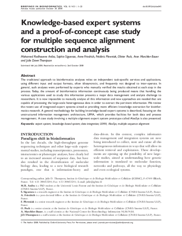 (PDF) Knowledge-based expert systems and a proof-of-concept case study for multiple sequence ...